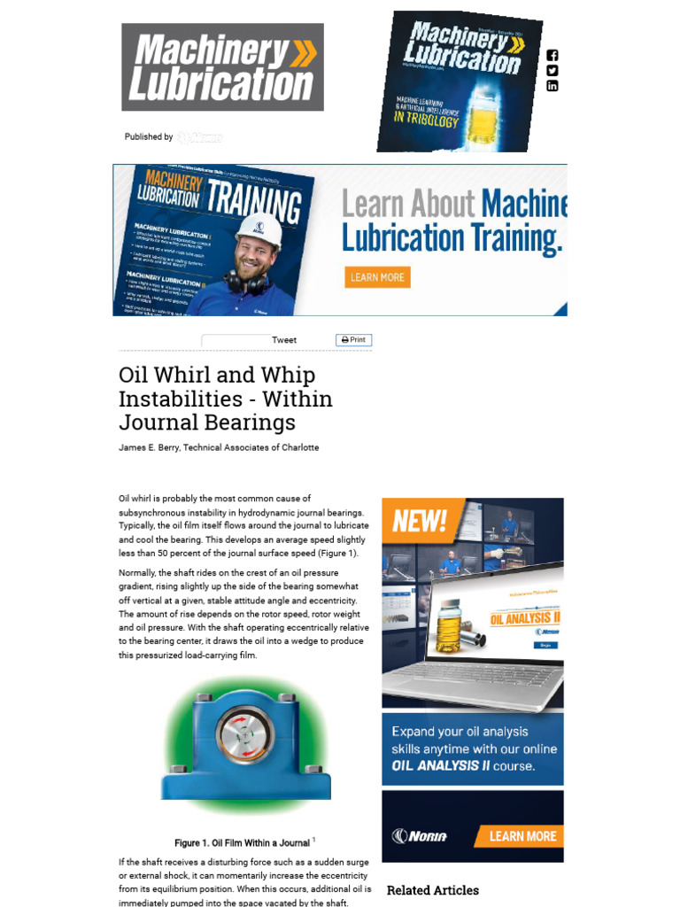 Oil Whirl and Whip Instabilities - Within Journal Bearings | PDF ...