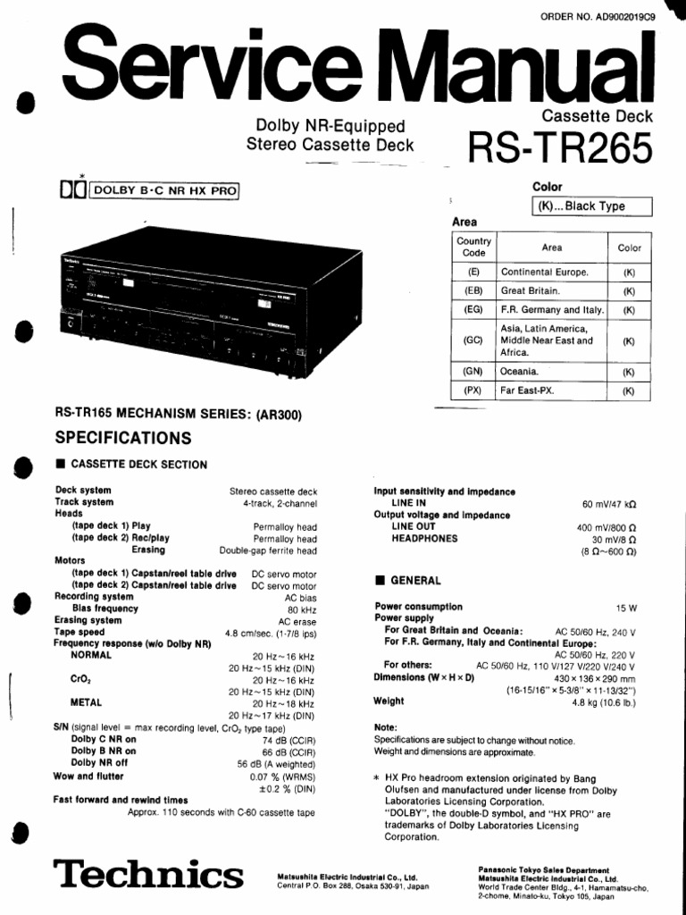 Technics rs-tr265 Cassette Deck | PDF