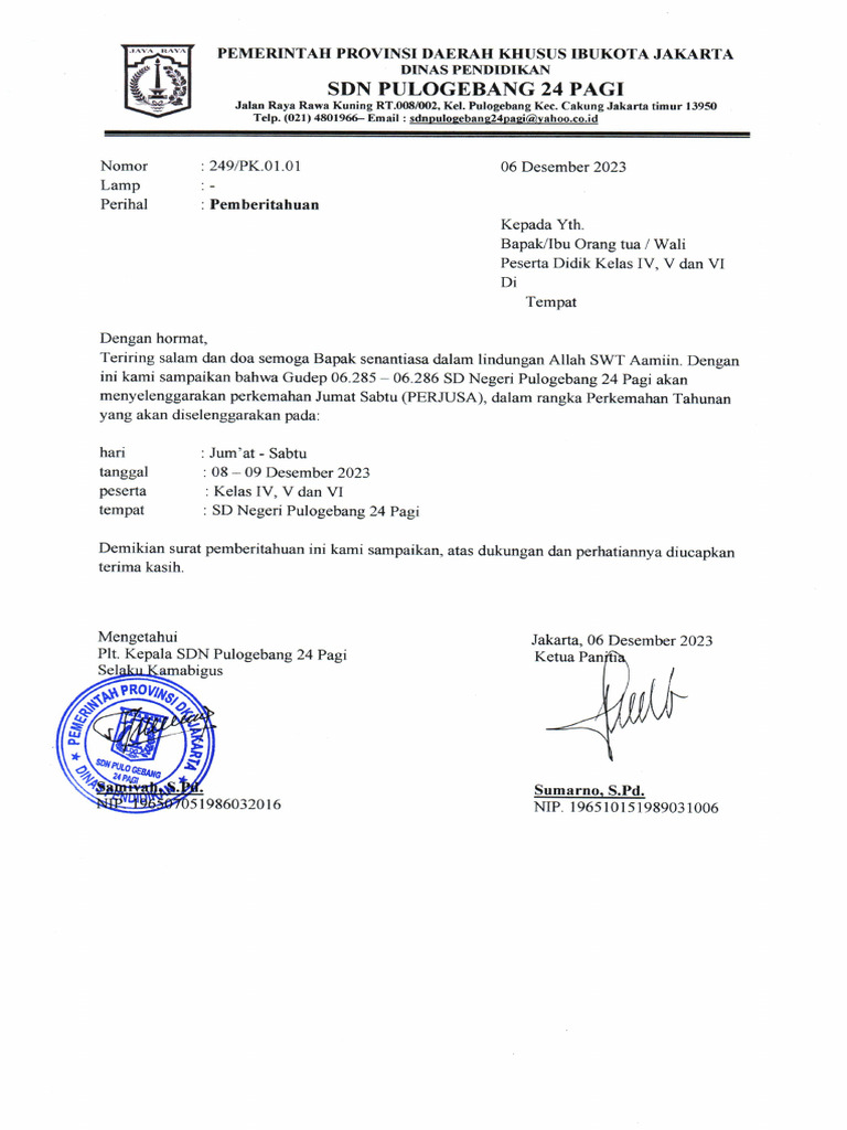 Surat Pemberitahuan Perjusa | PDF