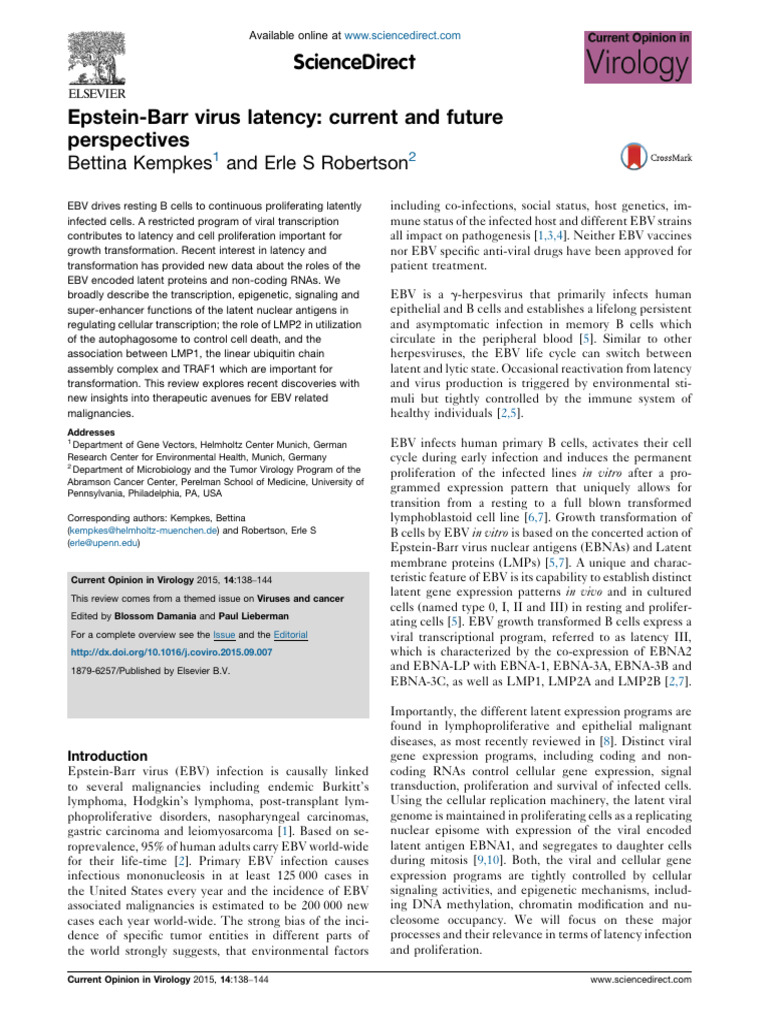 Epstein-Barr Virus Latency: Current and Future Perspectives | PDF ...