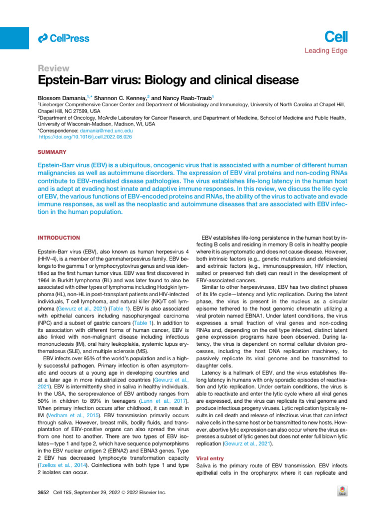 Epstein-Barr Virus: Biology and Clinical Disease | PDF | Virus | Immune ...
