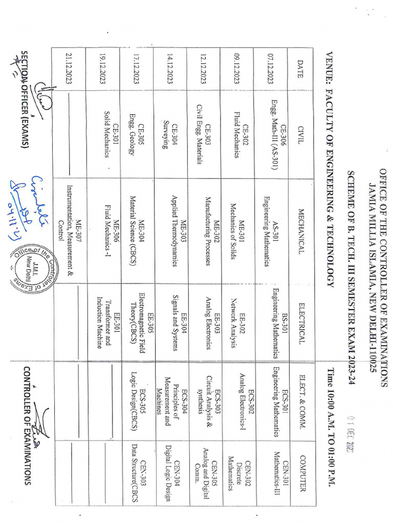 UG Date Sheet (B Tech All Branch) - 1 | PDF