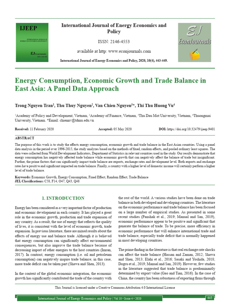 Energy Consumption, Economic Growth and Trade Balance in East Asia: A ...
