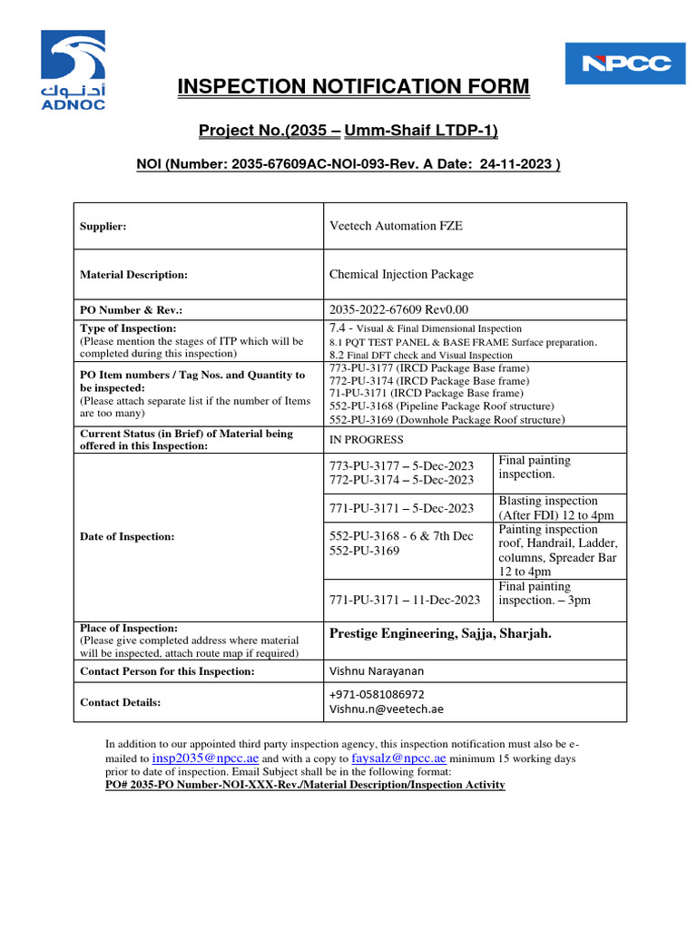 Umm-Shaif LTDP-1 Inspection Notice | PDF