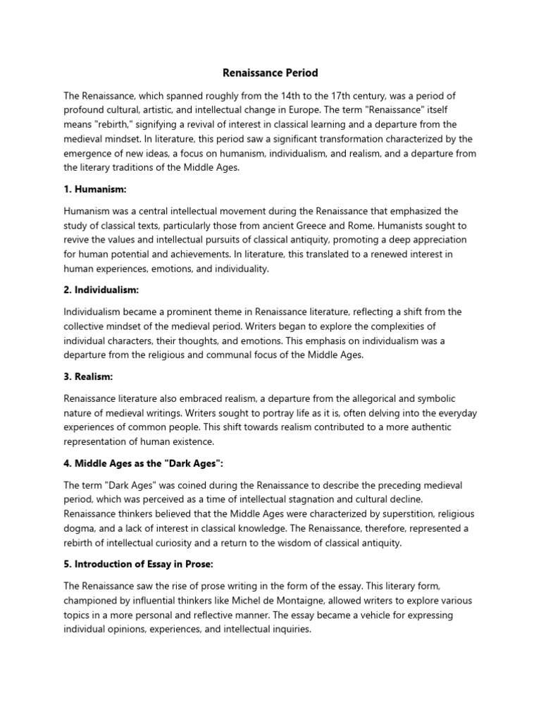 Renaissance Period Notes | PDF | William Shakespeare | Poetry