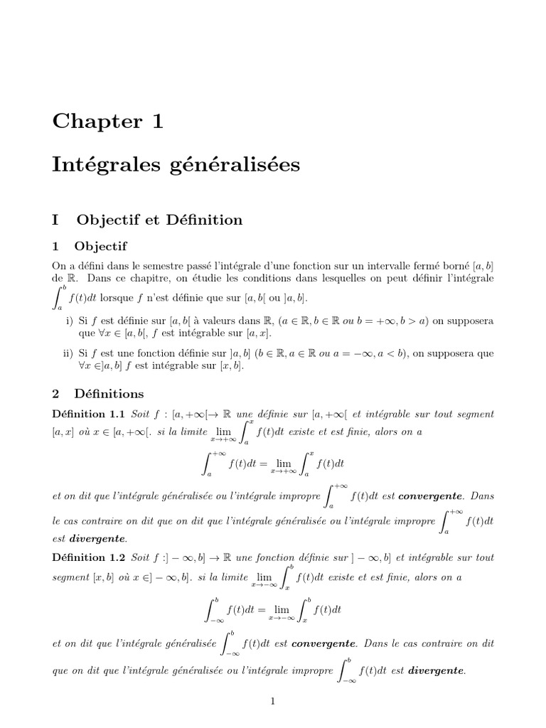 Intégrales généralisées : définitions et convergence | PDF | Limite ...