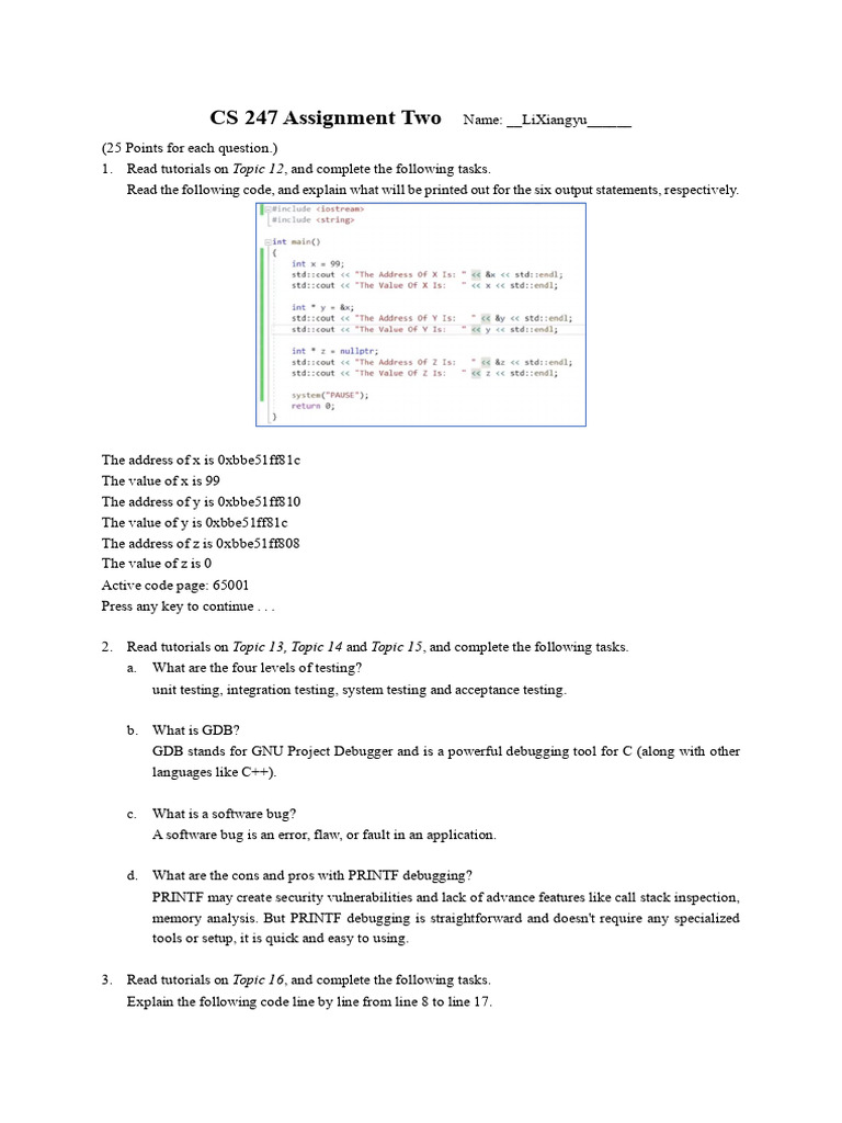 CS 247 Assignment Two | PDF | Debugging | Computing