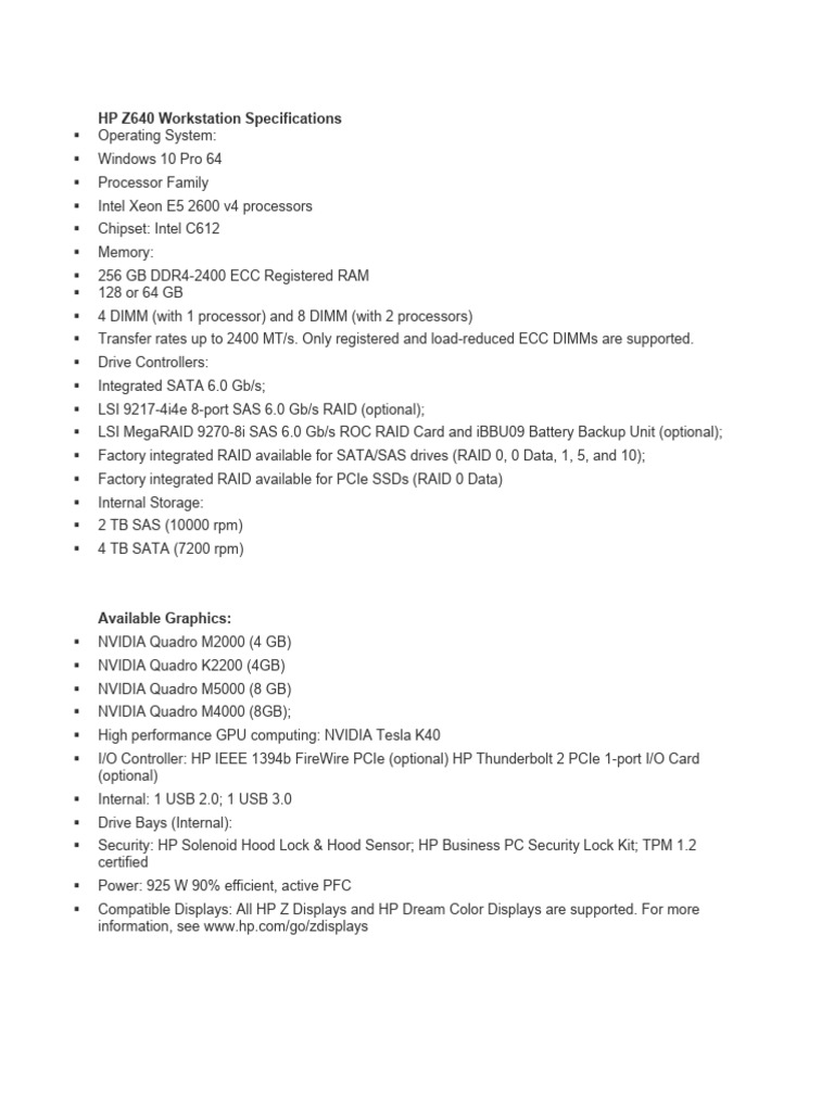 HP Z640 Workstation Specifications | PDF | Games & Activities
