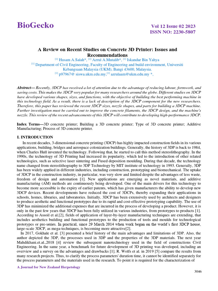 3D Concrete Printing: Issues & Insights | PDF | 3 D Printing | Electric ...