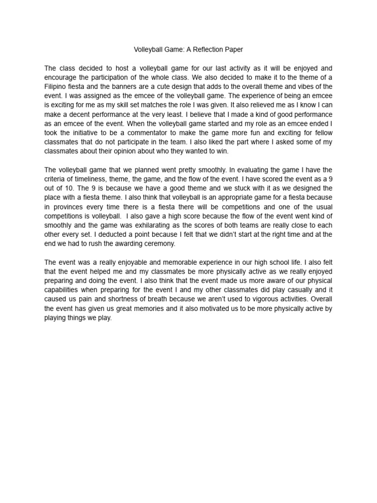 Volleyball Game - A Reflection Paper | PDF