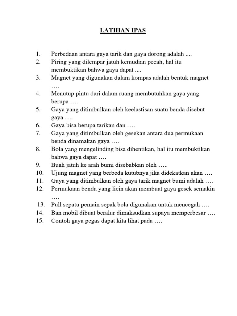 Latihan Gaya dan Magnet IPAS Kelas 3 | PDF | Game & Aktivitas