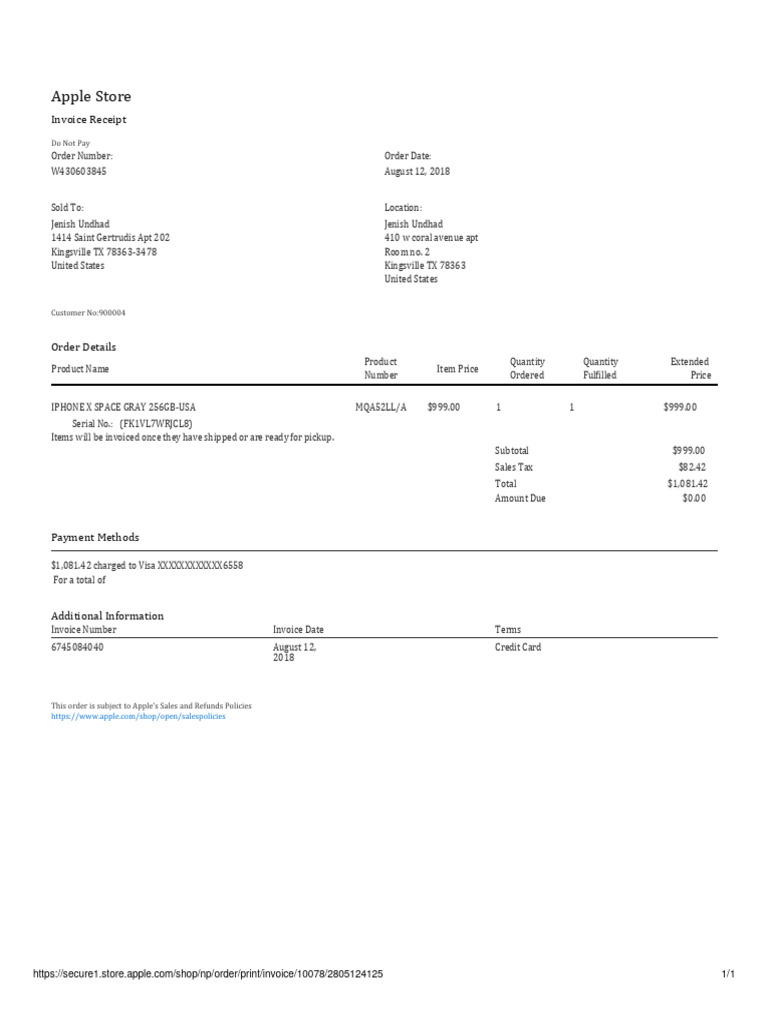 APPLE Iphone 256GB | PDF | Receipt | Money
