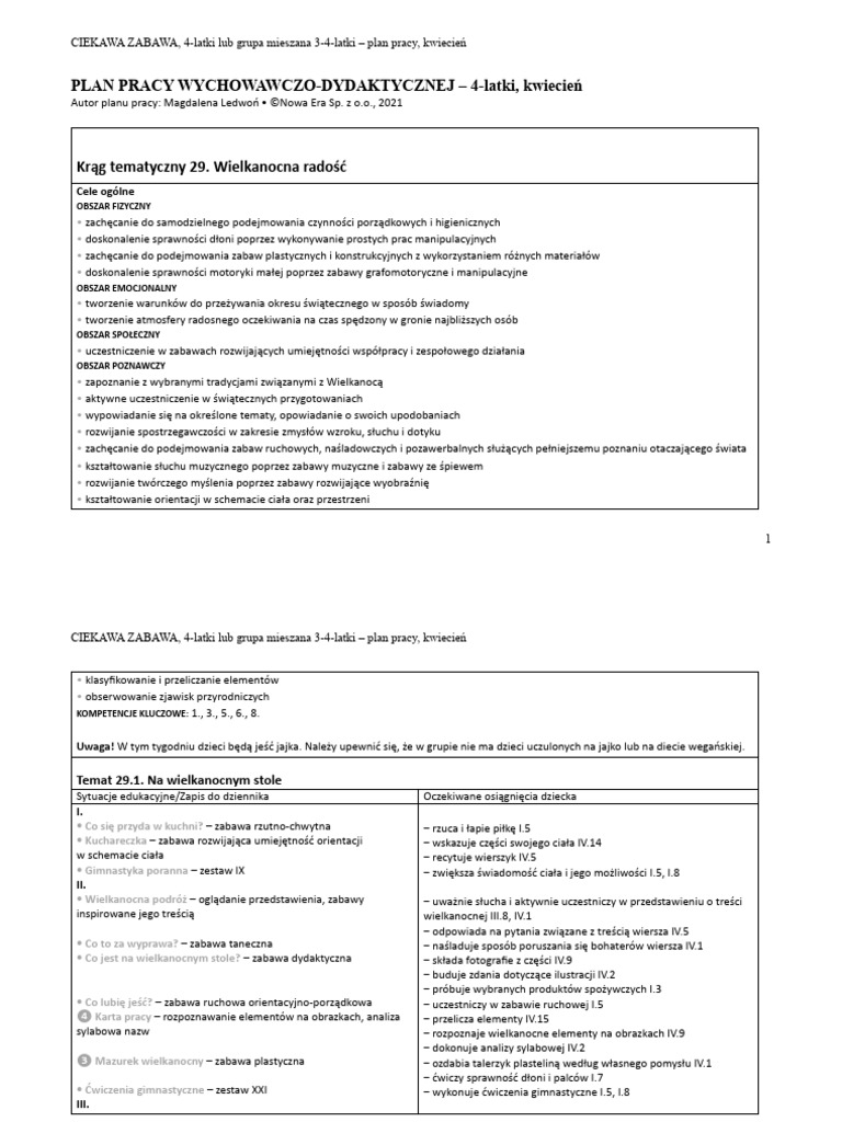 Plan Pracy Kwiecien . | PDF