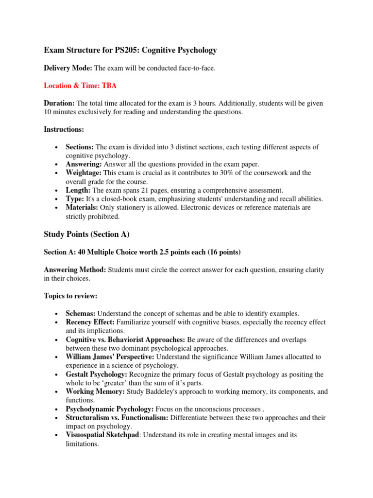 PS205 Exam Notes | PDF | Psychology | Cognition