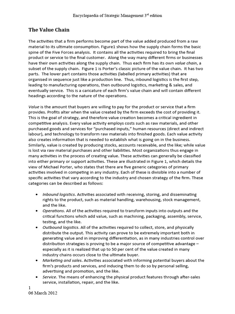 Value Chain | PDF | Strategic Management | Value Chain