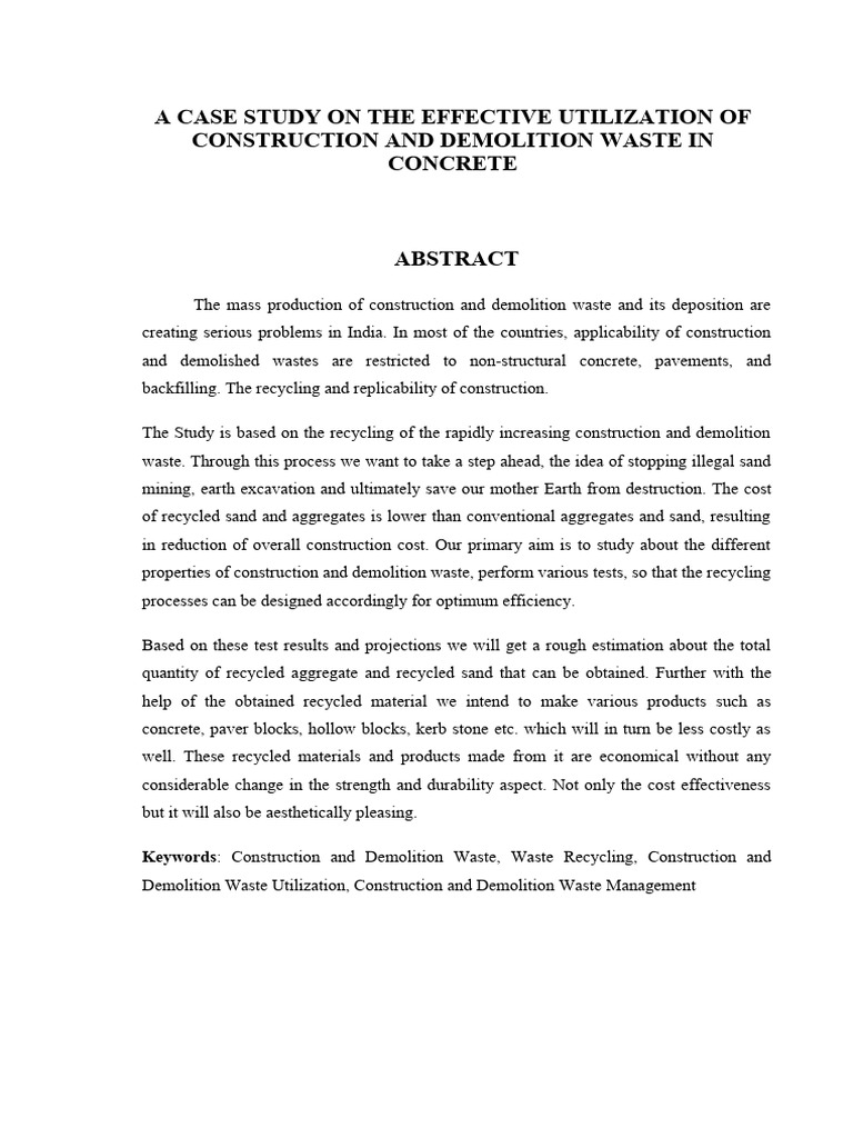 A Case Study On The Effective Utilization of Construction and Demolition Waste in Concrete | PDF ...