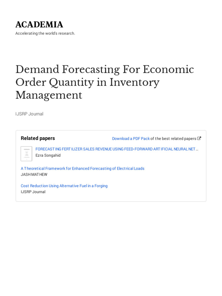 Demand Forecasting for EOQ in Inventory | PDF | Forecasting ...