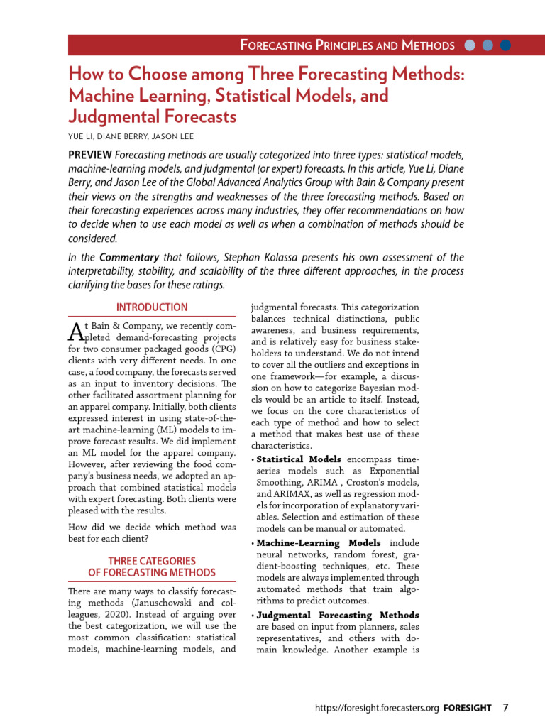 How To Choose Among Three Forecasting Methods | PDF | Forecasting | Machine Learning