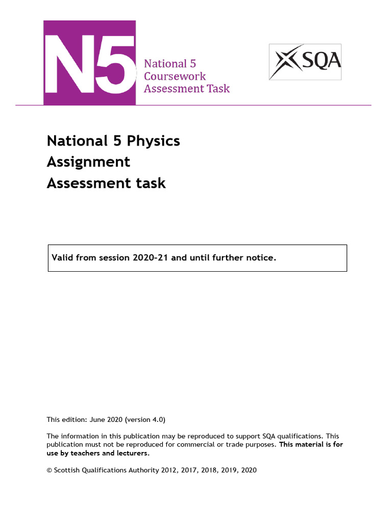 Physics N5 Assignment Sheet | PDF | Accuracy And Precision | Experiment