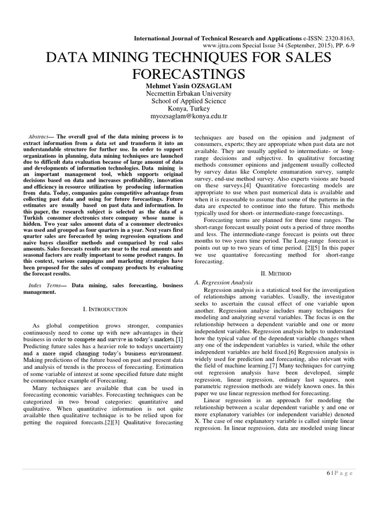 Data Mining Techniques For Sales Forecastings | PDF | Regression ...