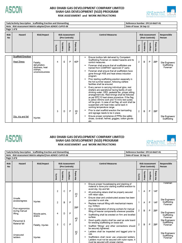 Scaffolding Erection and dismantling-EPC10-RA07-R1 | PDF | Scaffolding ...