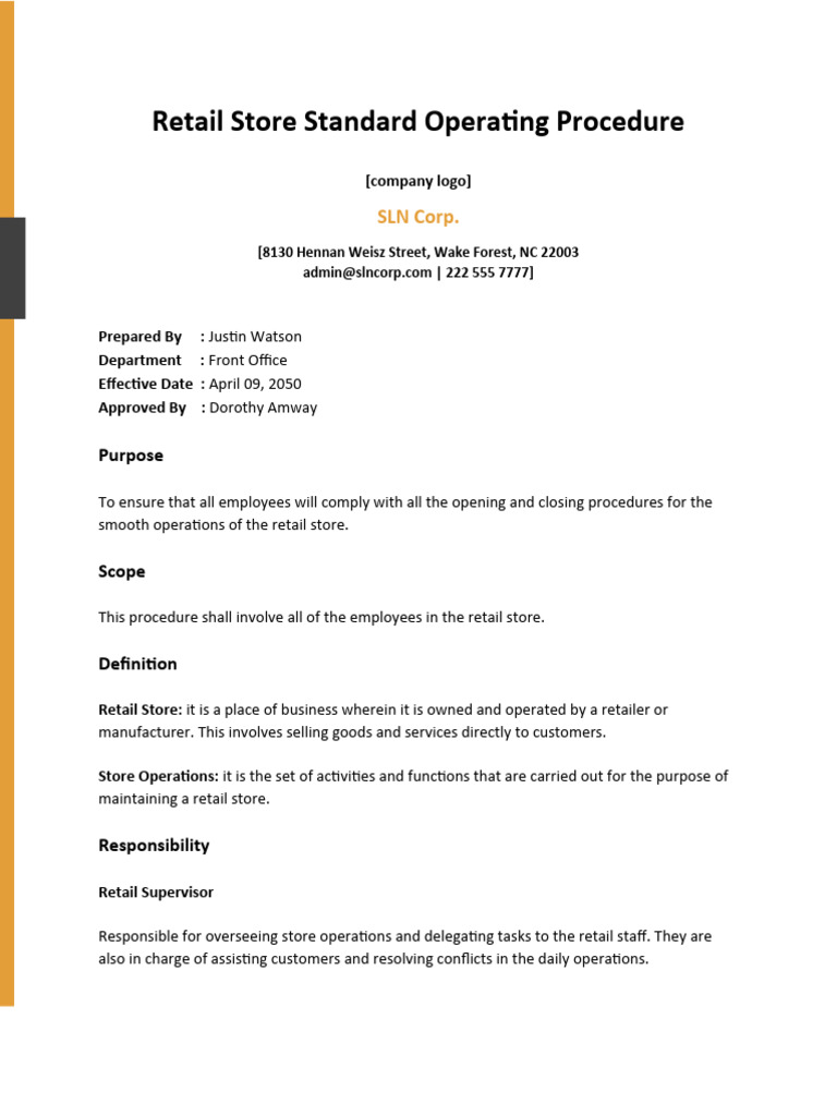 Retail Store Standard Operating Procedure | PDF | Retail | Information Technology