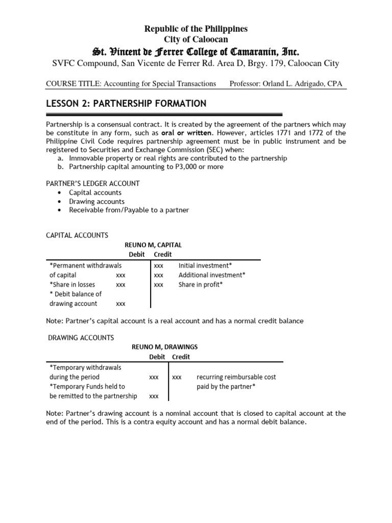 Lesson 2. Partnership Formation | PDF | Debits And Credits | Partnership