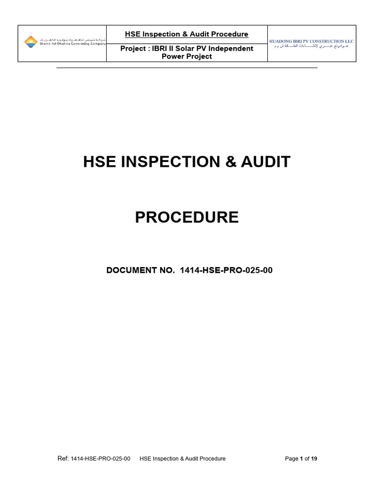 1414-HSE-PRO-025-00 HSE Inspection and Audit Procedure | PDF | Audit ...