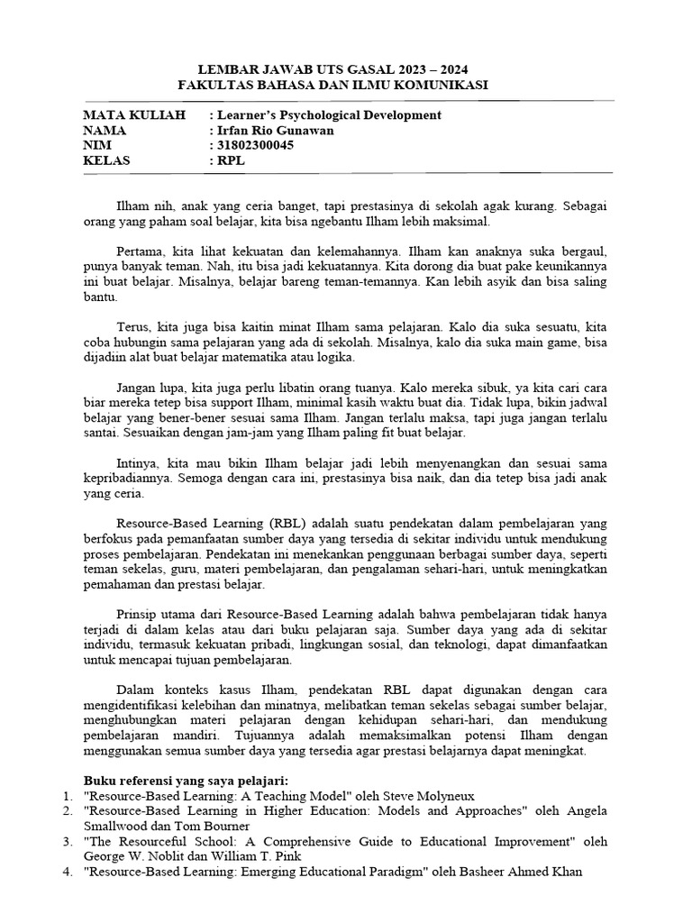 Lembar Jawab Uts RPL Gasal Bahasa 2023 | PDF