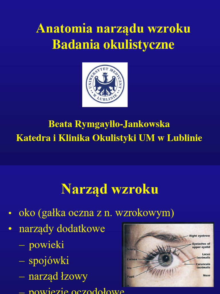 Anatomia narządu wzroku i badania okulistyczne | PDF