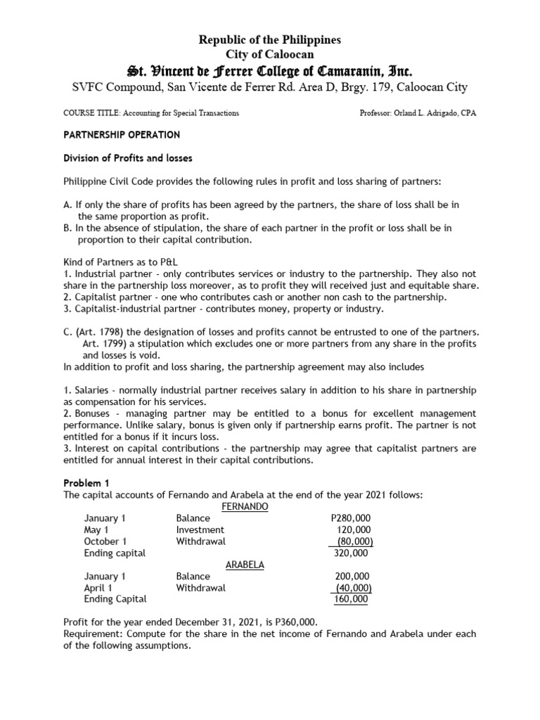 Accounting for Partnership Profit Sharing | PDF | Partnership | Interest