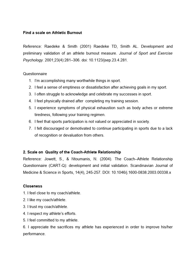 Athlete Burnout and Performance Scales | PDF | Occupational Burnout ...
