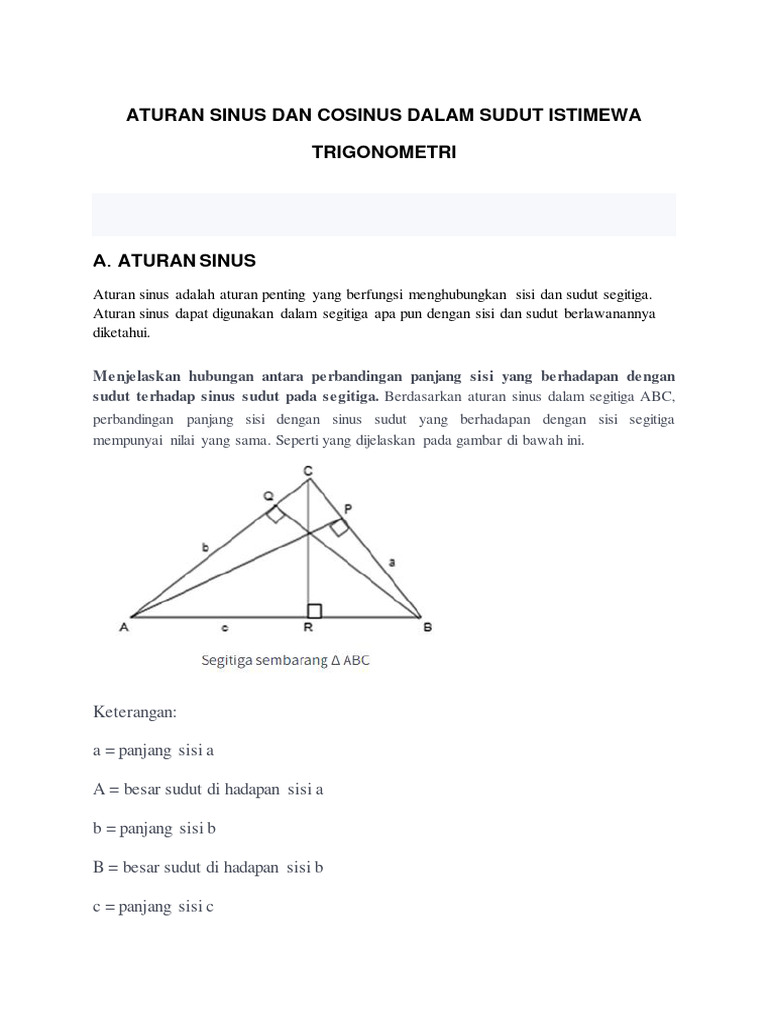 Aturan Sinus dan Cosinus Trigonometri | PDF