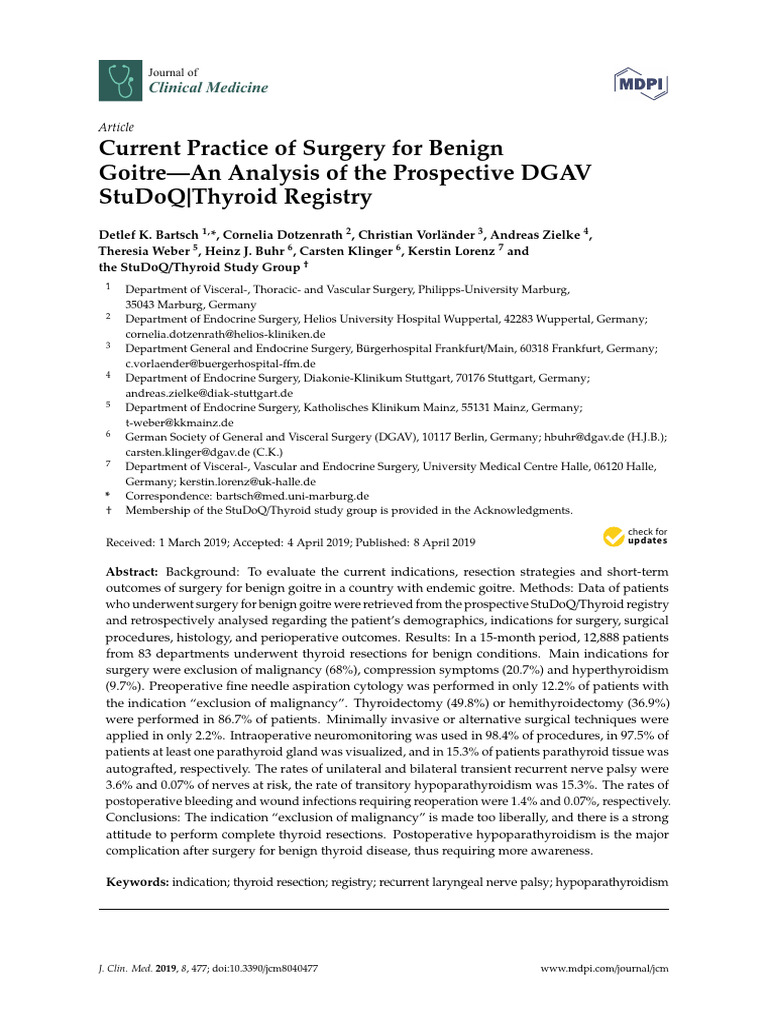 Current Practice of Surgery For Benign Goitre | PDF | Thyroid | Surgery