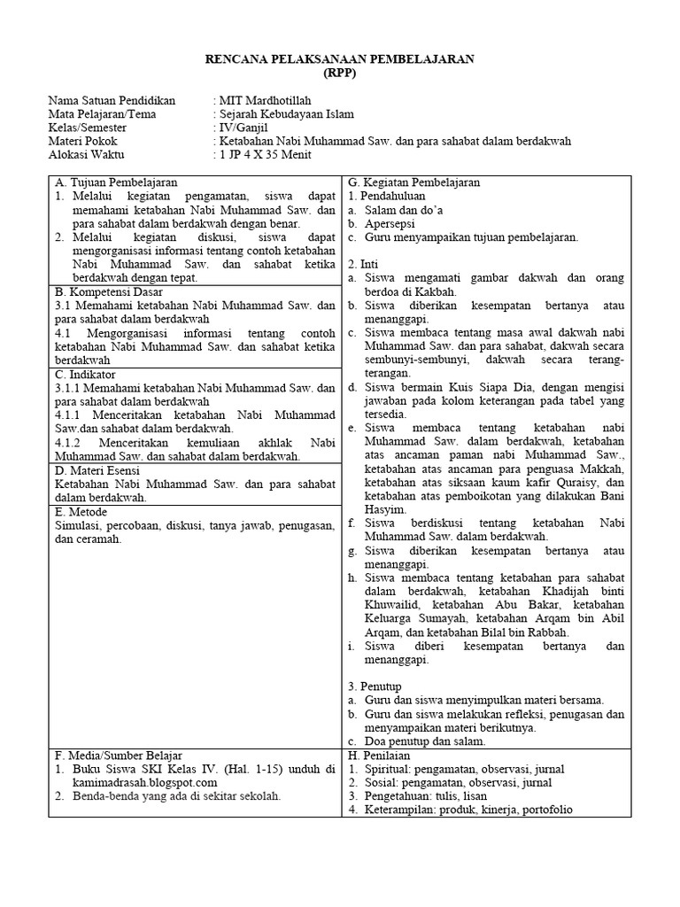 RPP Ski Kelas 4 | PDF