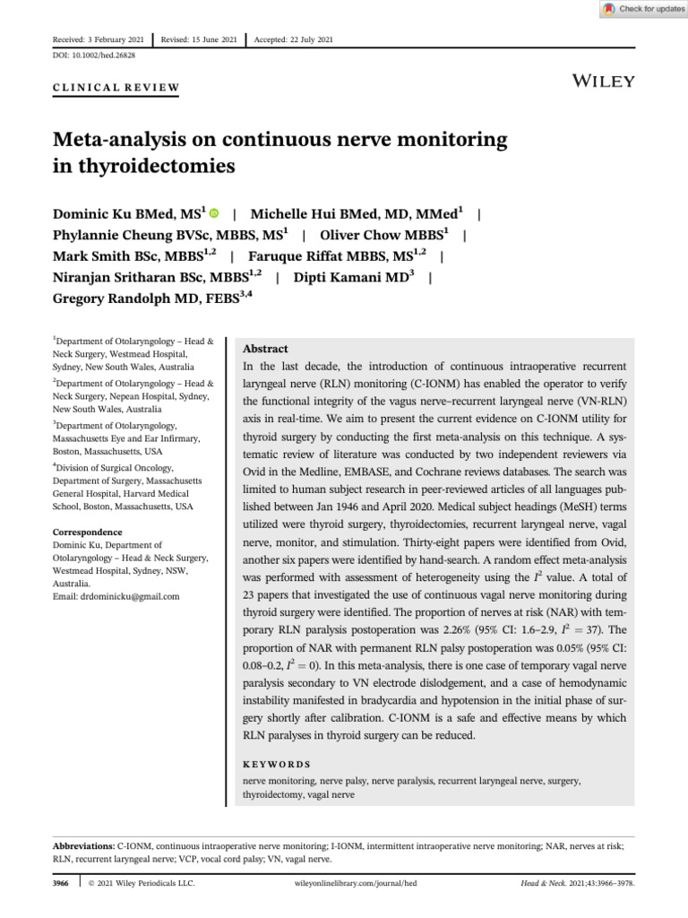 Meta-Analysis On Continuous Nerve Monitoring in Thyroidectomies | PDF ...
