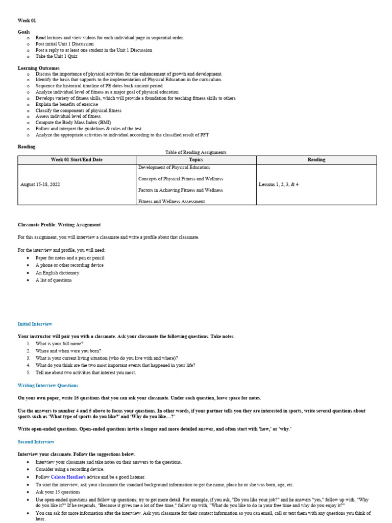 PE Course & Classmate Profiles | PDF | Physical Fitness