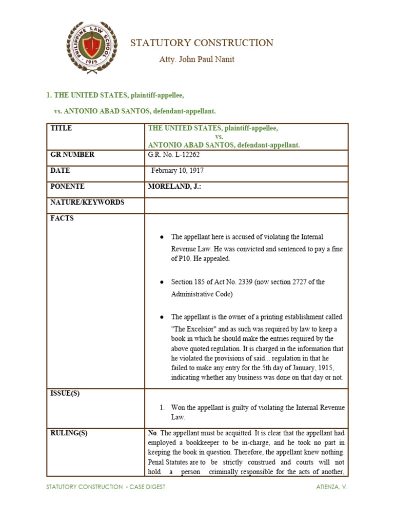 ATIENZA - THE UNITED STATES, Plaintiff-Appellee | PDF | Statutory ...