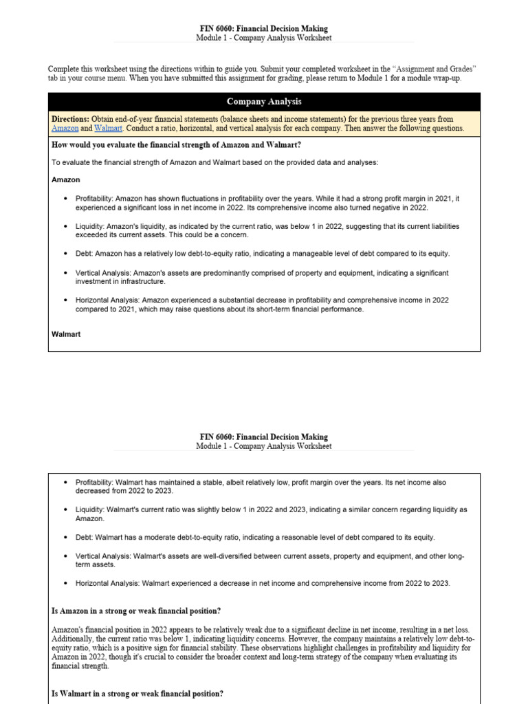 FIN_6060_Module_1_Worksheet | PDF | Walmart | Retail