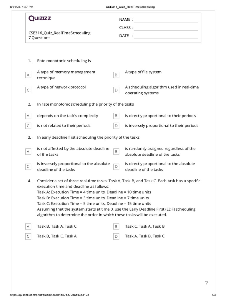 10cse316quizrealtimescheduling Pdf Scheduling Computing 4134