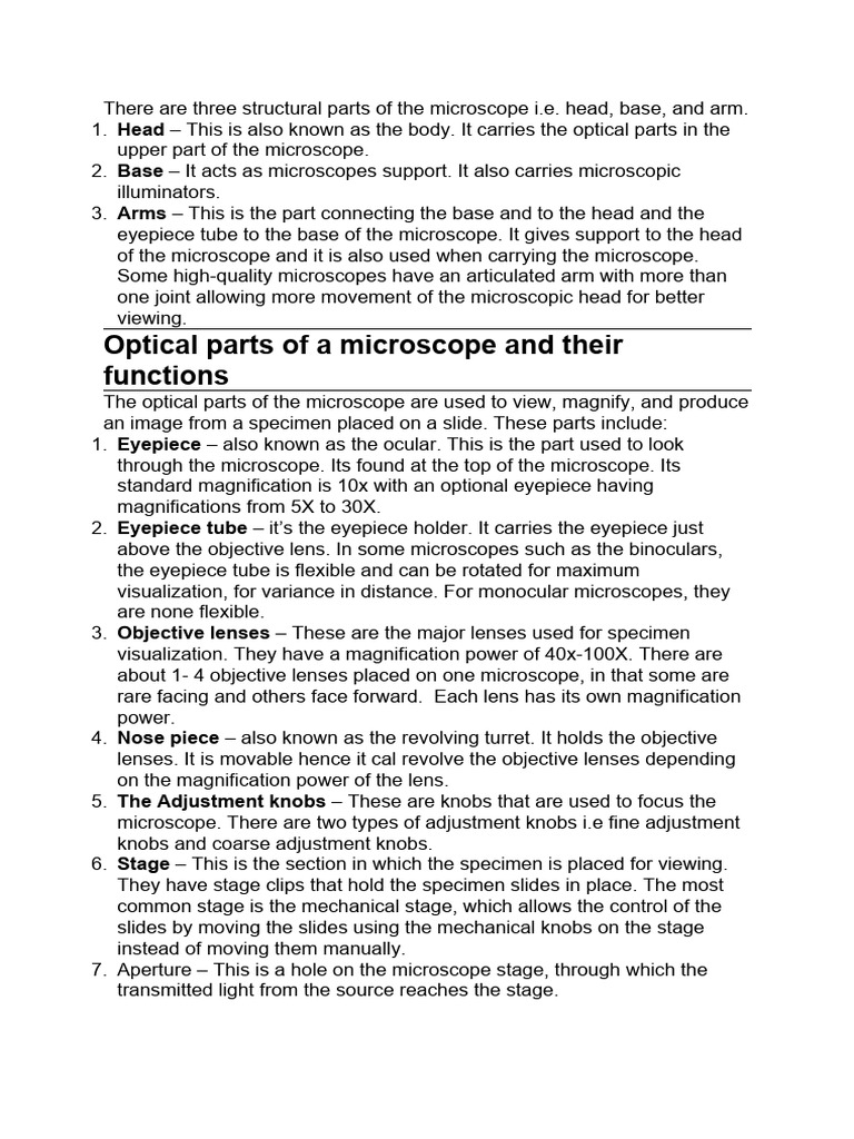 Microscope Parts and Functions Guide | PDF | Equipment ...