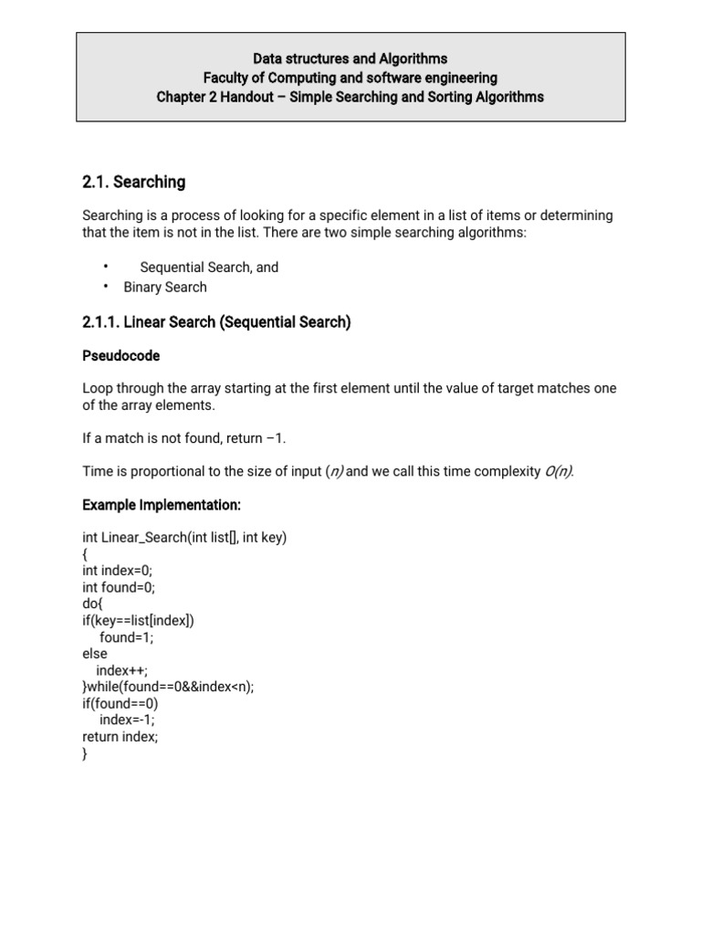 Chapter 2 Simple Searching And Sorting Algorithms Pdf Algorithms And Data Structures