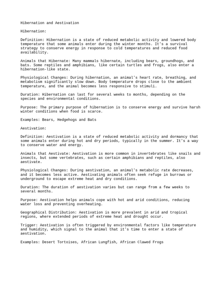 Hibernation and Aestivation | PDF