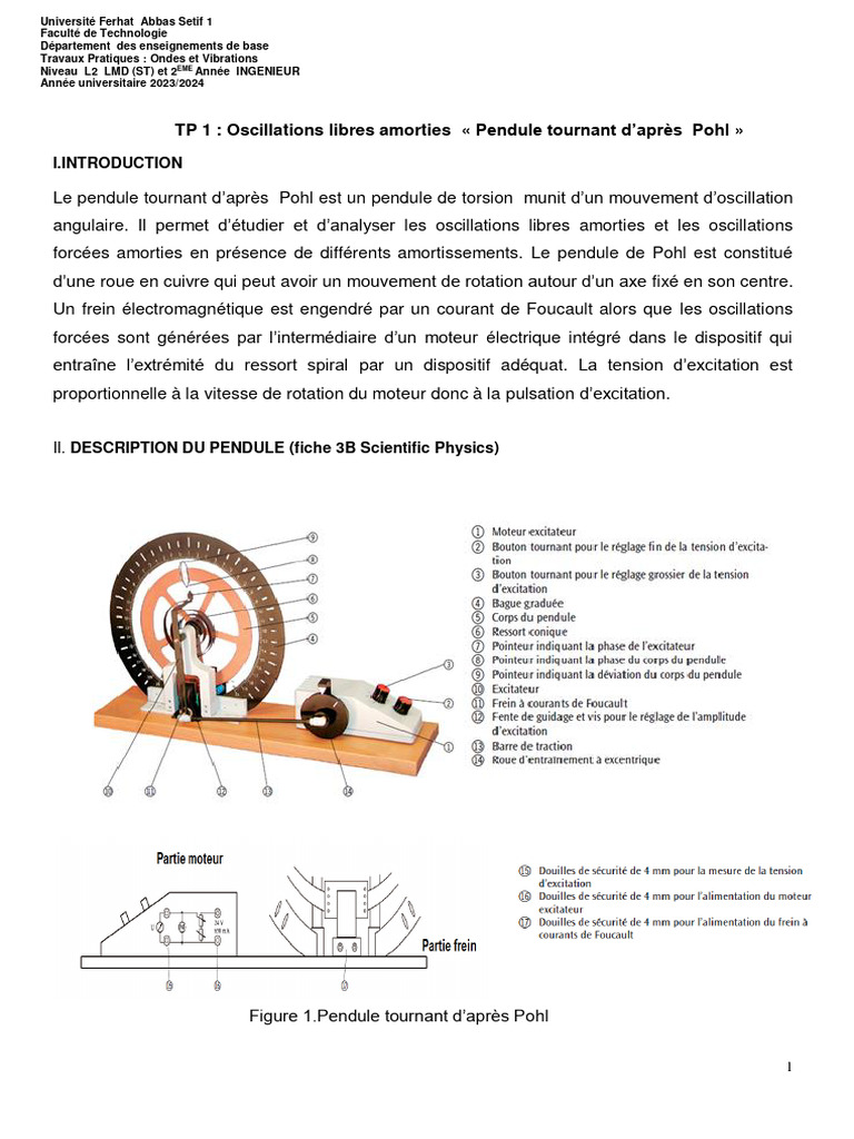 TP Pendule de Pohl : Ondes et Vibrations | PDF | Pendule (physique ...