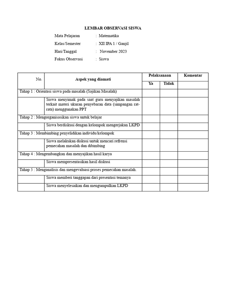 Lembar OBservasi Baru | PDF | Pengembangan Diri