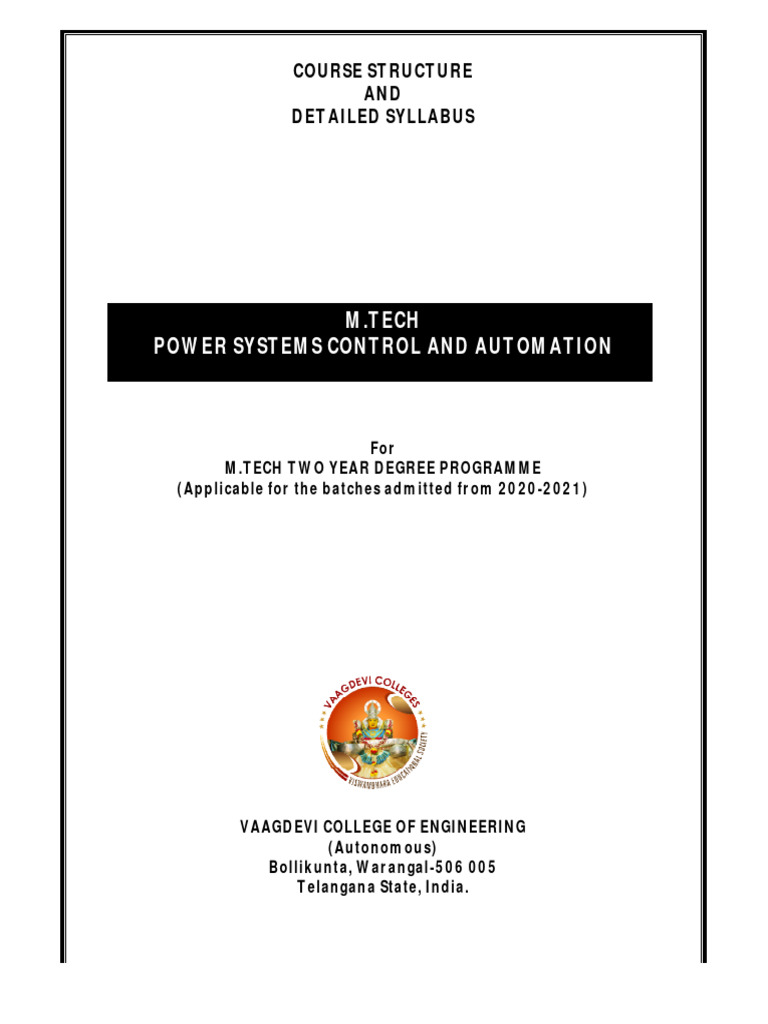 M.Tech-EEE-POWER-SYSTEM-CONTROL-AND-AUTOMATION-1 | PDF | Power ...