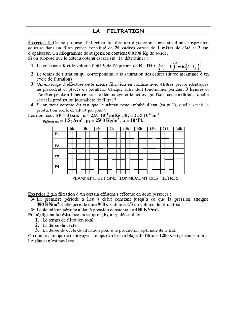 Calculs de Filtration et Production de Filtrat | PDF | Filtration ...
