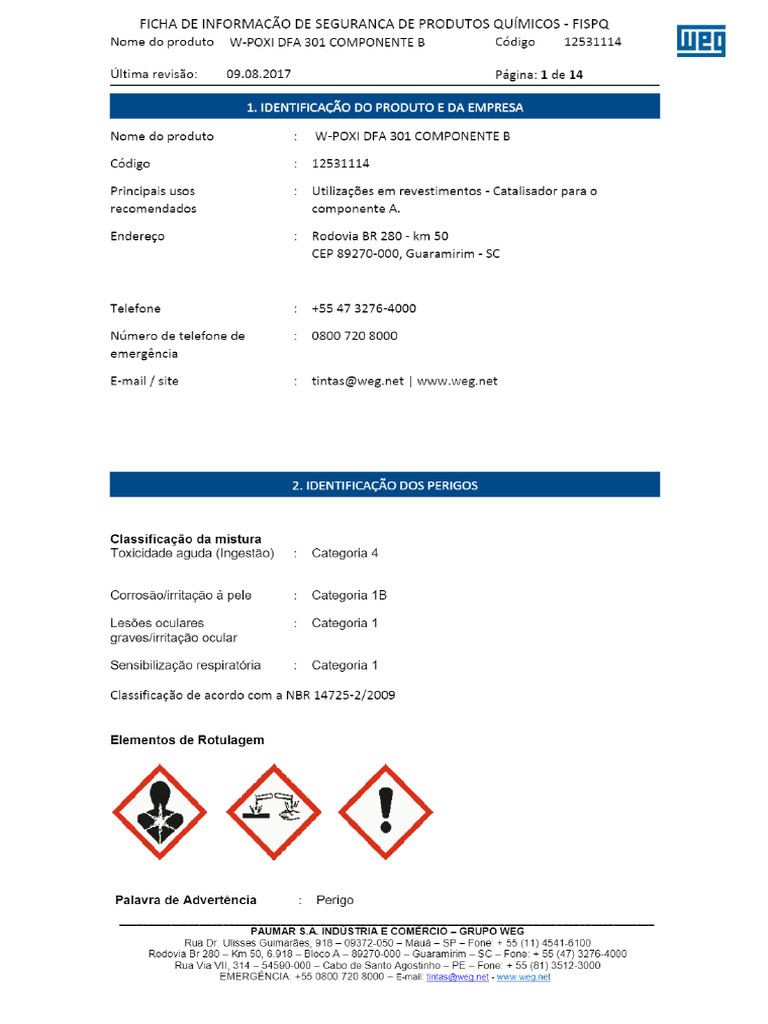 Ficha de Informação de Segurança de Produtos Químicos - Fispq Nome Do ...