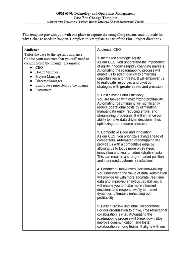 OPM6090 Final Project - Case For Change Template-1 | PDF | Employee ...