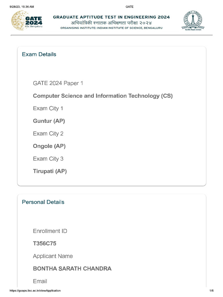 Gate 2024 Application Form | PDF